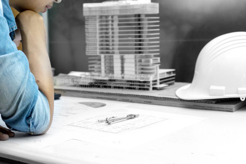 Architect or Engineer Working on Table Show Work Man Stock Photo ...