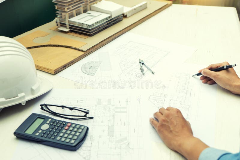 Architect or Engineer Working on Table Show Work Man Stock Photo ...