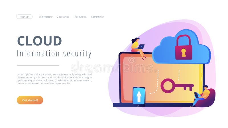 Cloud Computing Security Concept Landing Page. Stock Vector - Illustration of neon, controls ...