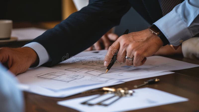 An Architect is Engrossed in Refining a Blueprint on a Well-lit ...