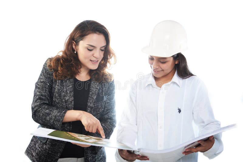 Architect Girl with Contractor Girl Stock Image - Image of real ...
