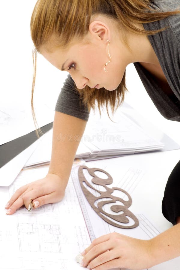 Architect girl at work stock image. Image of education - 5565871