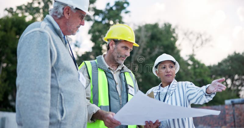 Architect, Group and People with Blueprint at Construction Site for ...