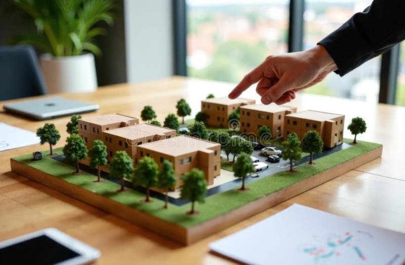 Architect Hand Designing Modern Residential Complex Model in Office ...