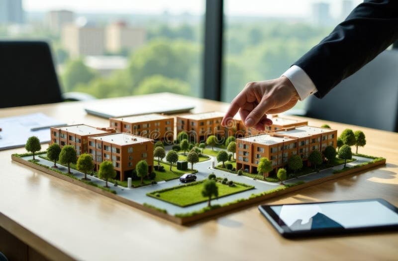 Architect Hand Designing Modern Residential Complex Model in Office ...