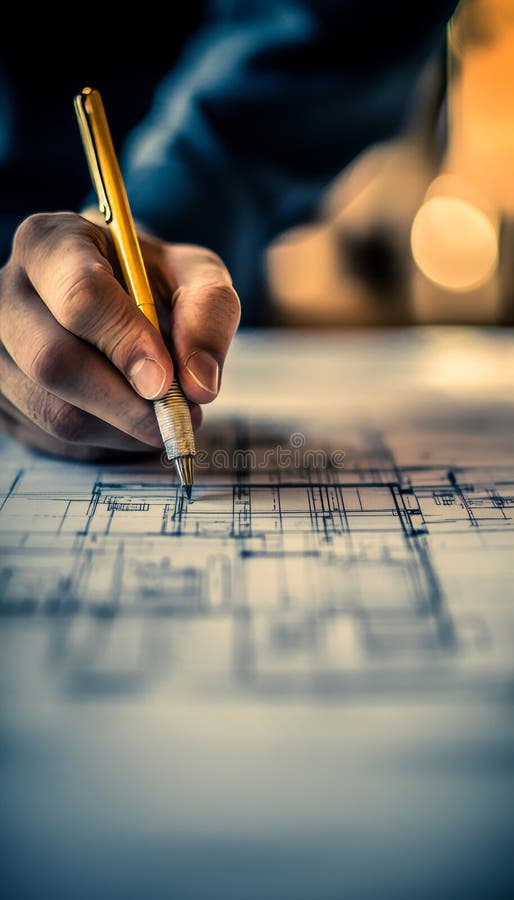 Architect Hand Drafting Detailed Architectural Blueprints, Construction ...