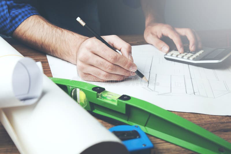 Architect Hand Drawing Plan Stock Image - Image of career, hand: 177862043