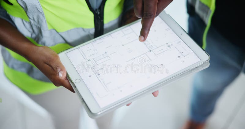 Architect, Hand and Tablet with Blueprint with Teamwork for Building ...
