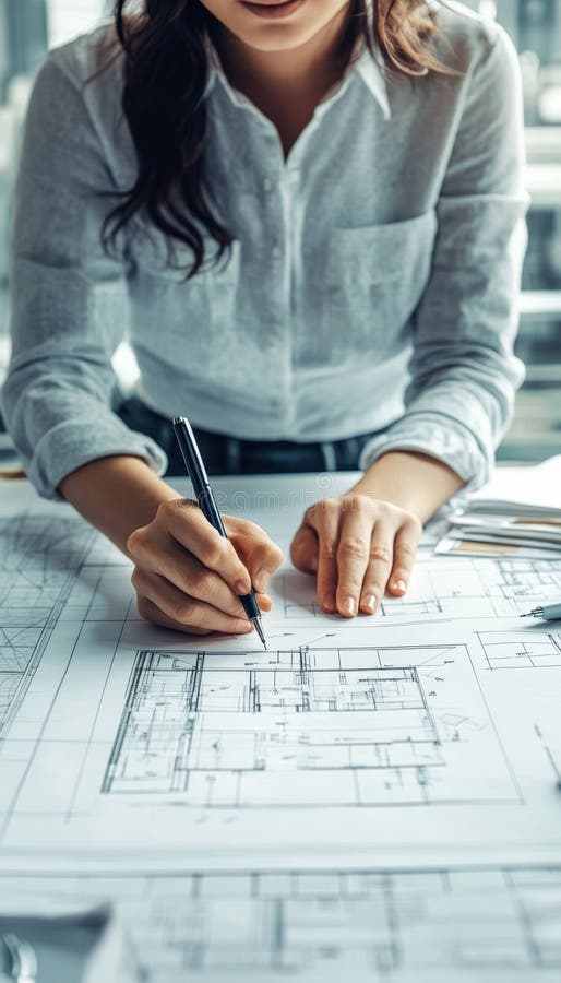 Architect Hands Drafting Detailed Blueprints a Close-Up on Design and Construction Planning ...