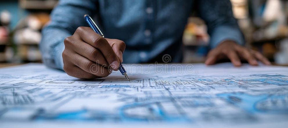 Architect Hands Drafting Detailed Blueprints, Close Up, Design and ...