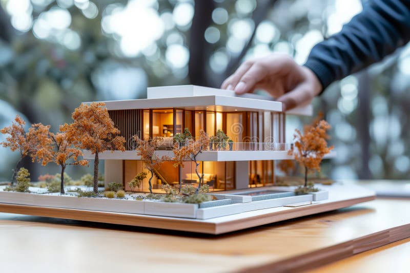 Architect Hands Making Physical Model of a Modern House or Villa Model ...