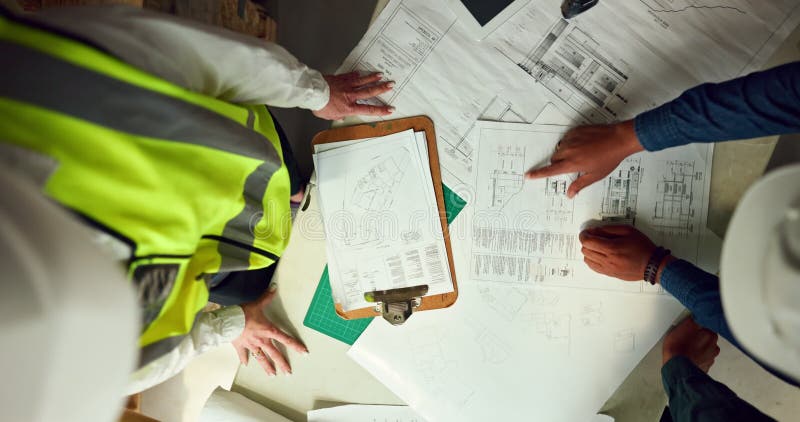 Architect, Hands and Team in Planning Above for Construction, Building ...