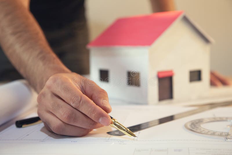 Architect Hands Working on Blueprint Inspection in Workplace Stock ...