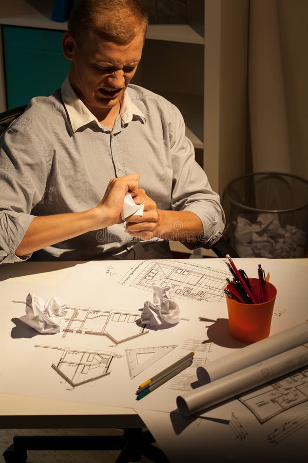 Architect Has Problems with Project Stock Photo - Image of engineer ...