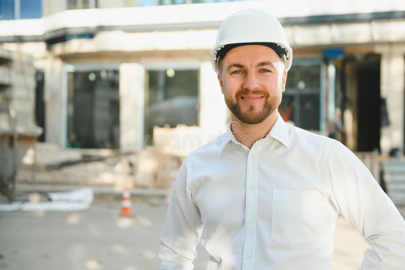 Architect in Helmet Near New Building Stock Image - Image of design ...
