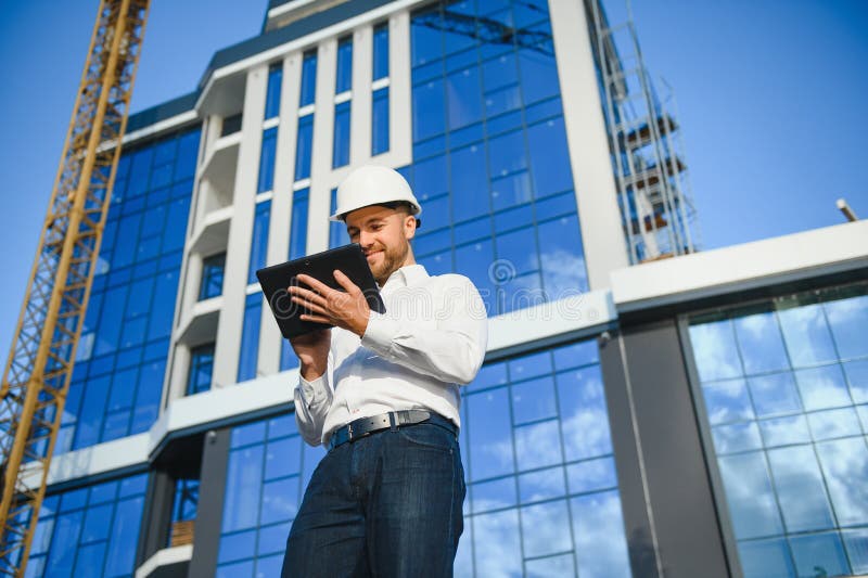 Architect in Helmet Near New Building Stock Image - Image of ...