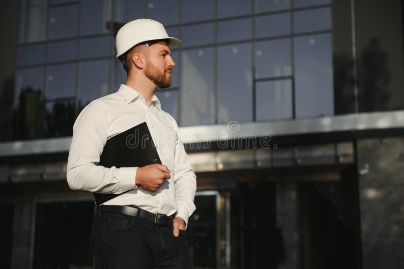 Architect in Helmet Near New Building Stock Image - Image of ...