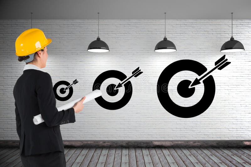 Architect Holding Blue Prints Looking at 3d Wall with Targets Stock ...