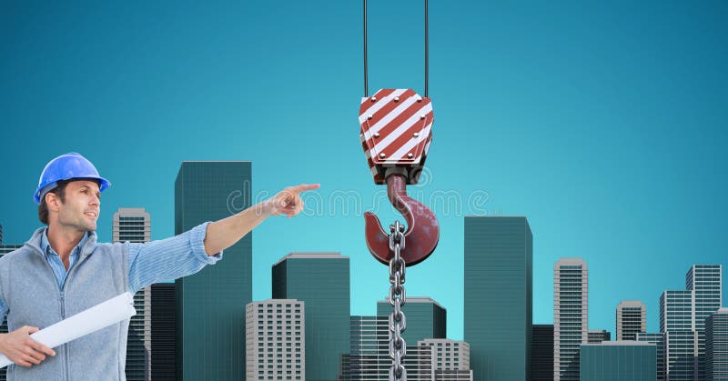 Architect Holding Blueprint while Pointing at Crane Stock Image - Image ... Architect Holding Blueprint while Pointing at Crane Stock Image - Image ...