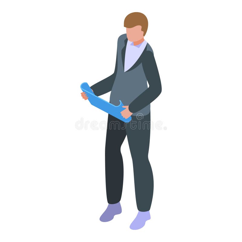 Architect Holding Blueprint Thinking about Project Isometric Icon Stock ...