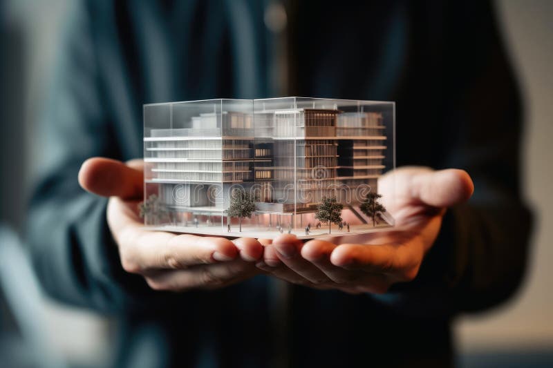 An Architect Holding the Model of a Modern Building Created with ...