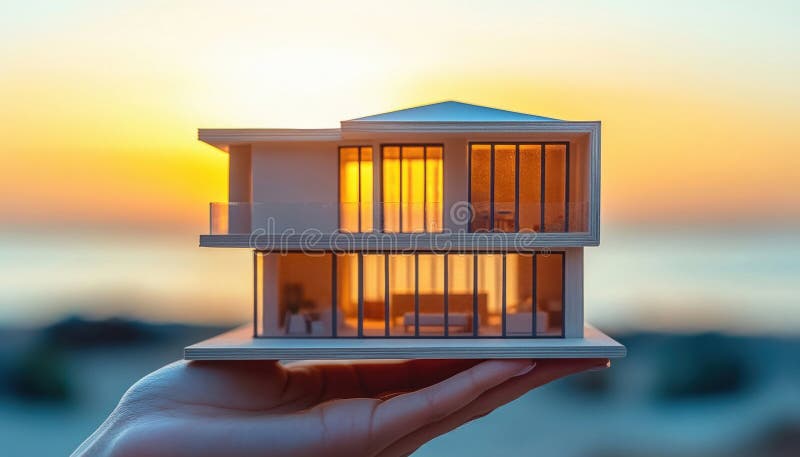 Architect Holding a Modern House Model at Sunset Stock Photo - Image of ...