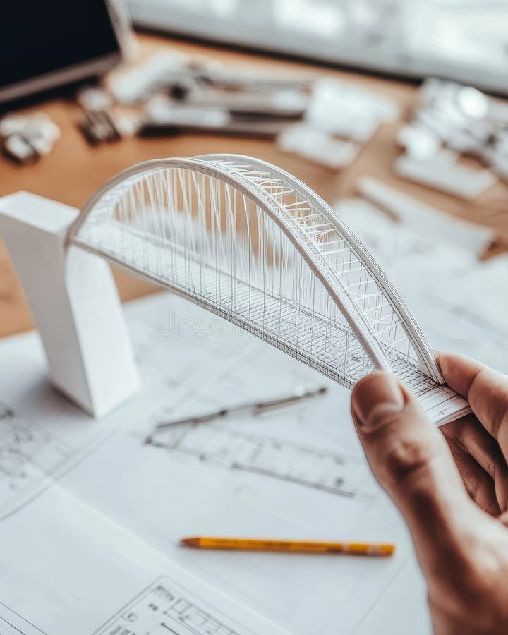 Architect Holding a White Bridge Model Design Stock Illustration ...