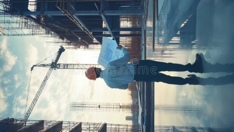 Architect Inspecting and Analyzing Construction Plan Design on ...