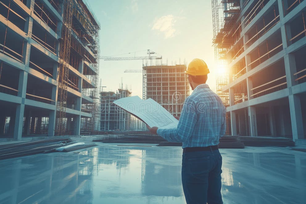 Architect Inspecting and Analyzing Construction Plan Design on ...