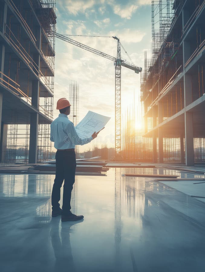 Architect Inspecting and Analyzing Construction Plan Design on ...