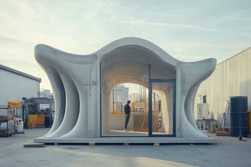 Architect Inspecting a Newly 3d Printed Concrete Structure, Showcasing ...