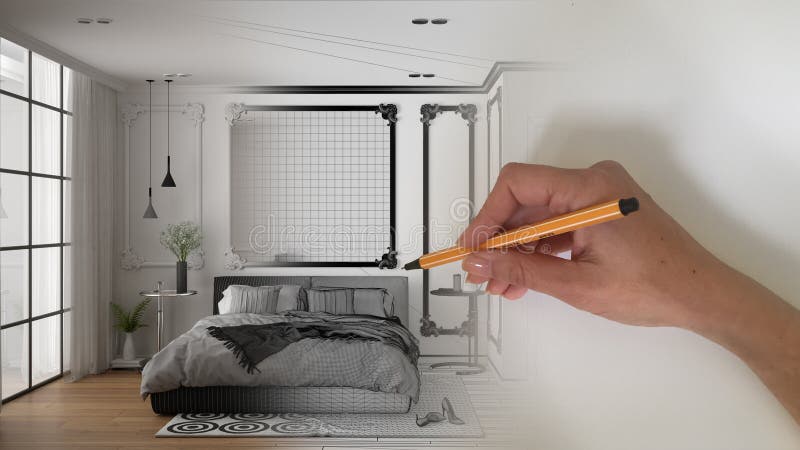 Architect Interior Designer Concept: Hand Drawing a Design Interior ...