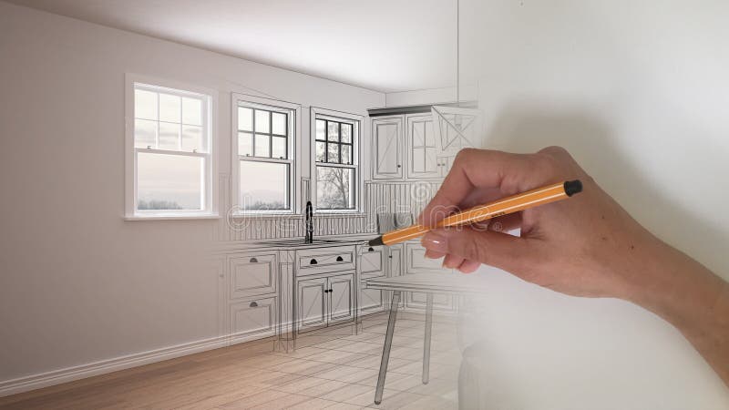 Architect Interior Designer Concept: Hand Drawing a Design Interior ...