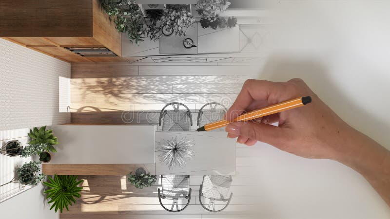 Architect Interior Designer Concept: Hand Drawing a Design Interior ...