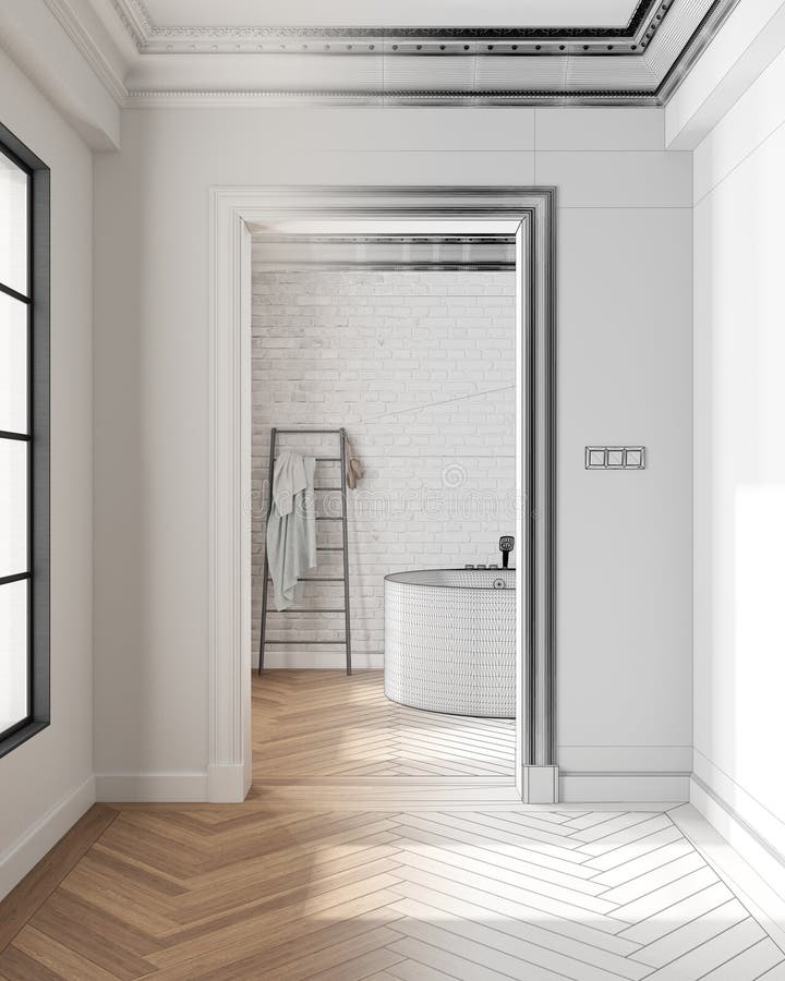 Architect Interior Designer Concept: Hand-drawn Draft Unfinished ...