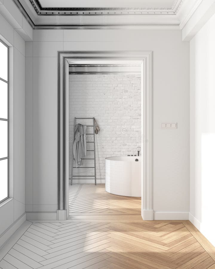 Architect Interior Designer Concept: Hand-drawn Draft Unfinished ...