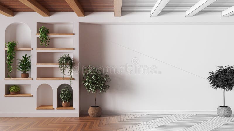 Architect Interior Designer Concept: Hand-drawn Draft Unfinished ...
