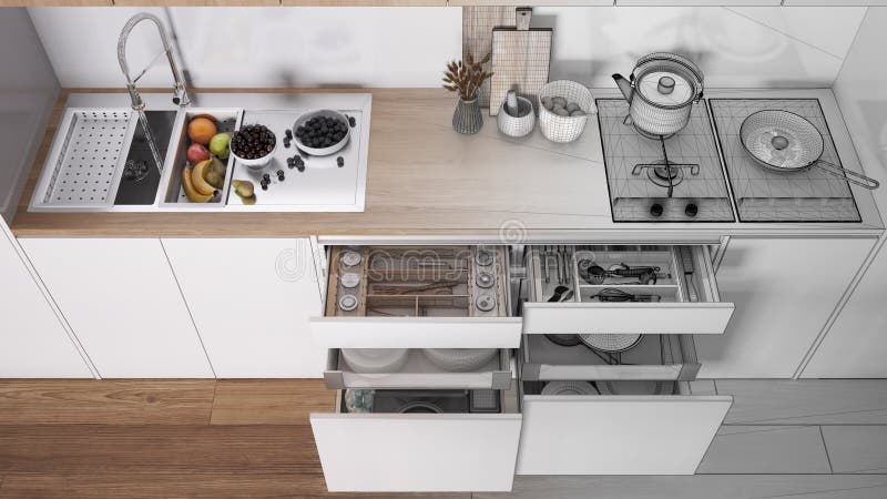 Architect Interior Designer Concept: Hand-drawn Draft Unfinished ...