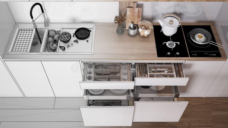 Architect Interior Designer Concept: Hand-drawn Draft Unfinished ...