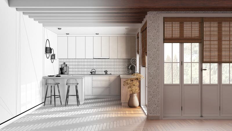 Architect Interior Designer Concept: Hand-drawn Draft Unfinished ...