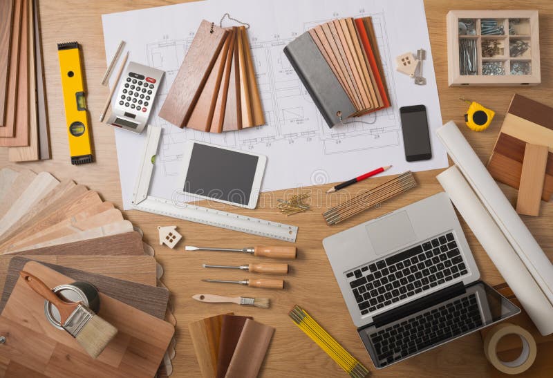 Architect and Interior Designer Work Table Stock Image - Image of ...