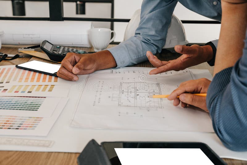 Architect Interior Designer Working with House Drawing Plan & Color ...