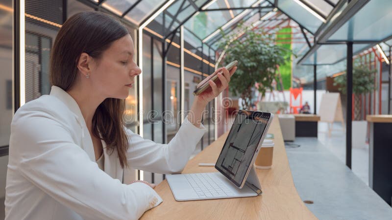 An Architect or Interior Designer Works Remotely. a Young Freelance ...