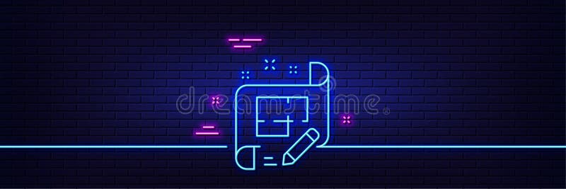 Architect Line Icon. Engineering Plan Sign. Neon Light Glow Effect ...