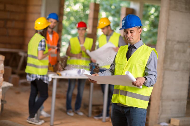 Architect Look at Blue Print Stock Image - Image of hard, constructer ...