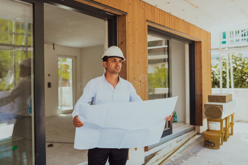 A Architect Looking at Plan and Thinking about Working on Big Project ...