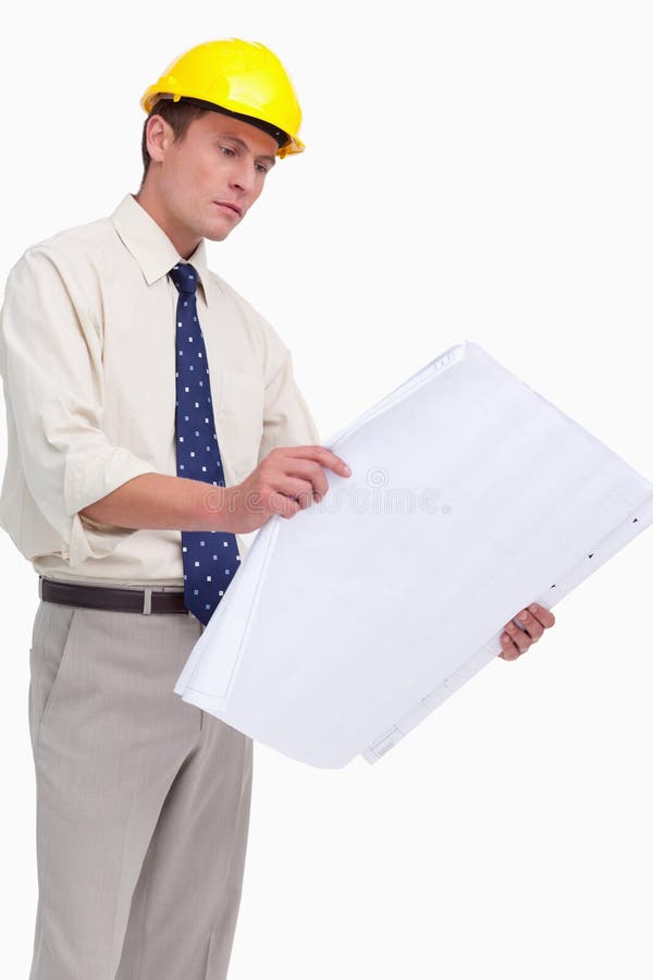 Architect looking at plans stock photo. Image of profession - 23016306