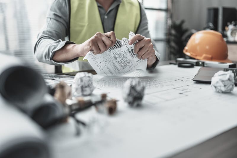 Architect Made Mistake Designing Plan Torn Paper Crump Blueprint Fail ...