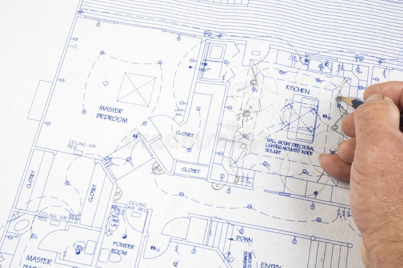 Architect Making Changes To Plans Stock Image - Image of blue, scale ...