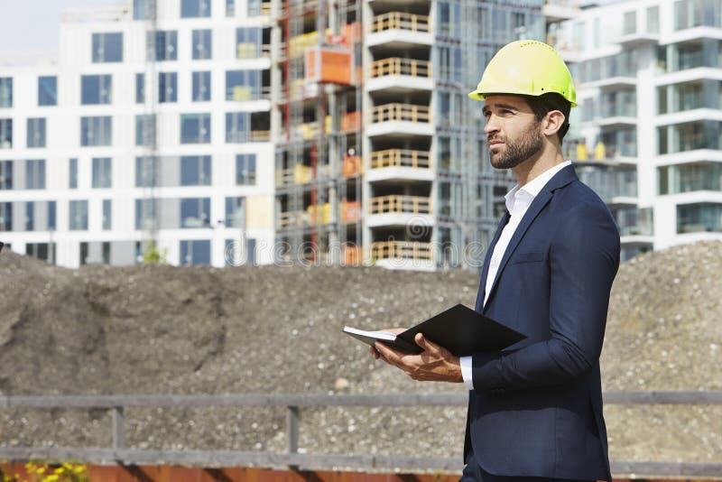 Architect Making Plan on Construction Site Stock Photo - Image of model ...